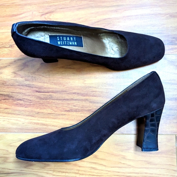 Stuart Weitzman | Shoes | Stuart Weitzman Heels Square Toe Brown Suede ...